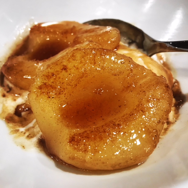Simple and Decadent Pears Foster with Vanilla Ice Cream